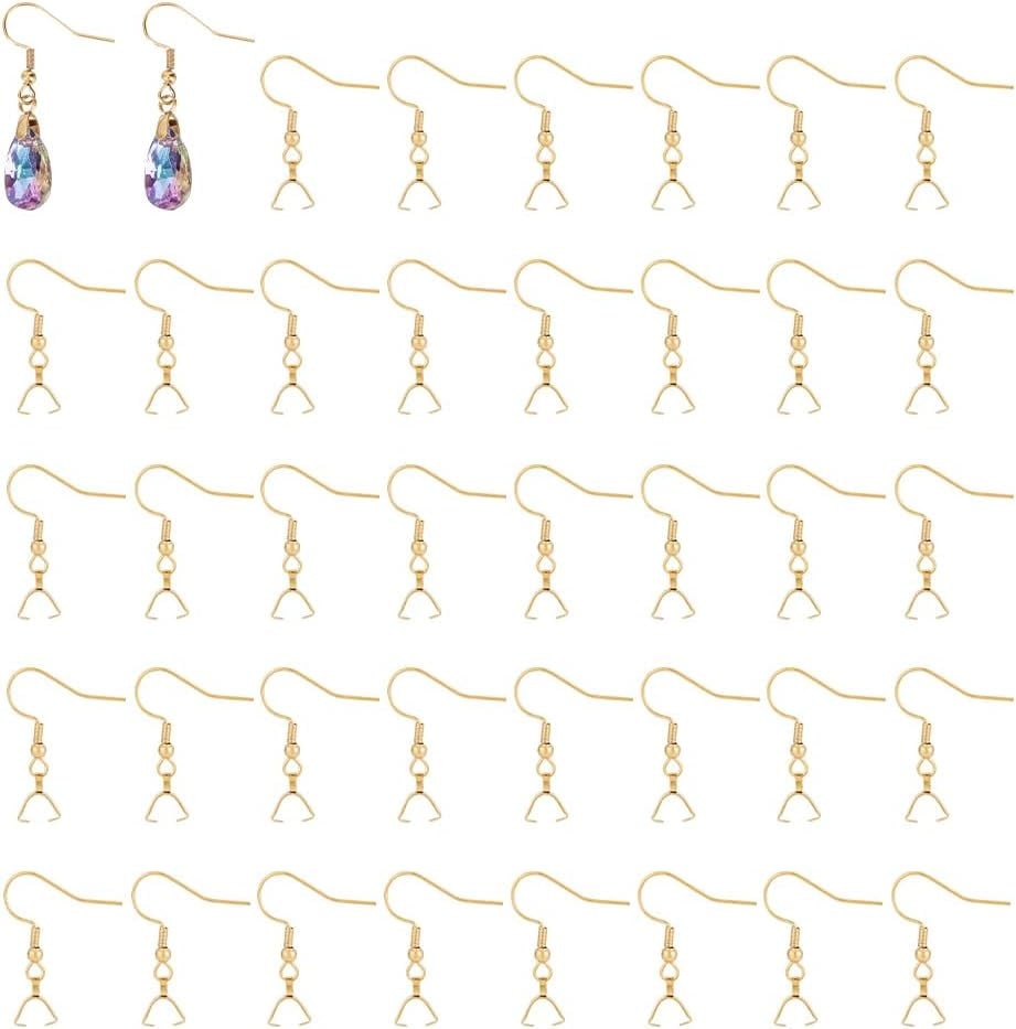 40 pcs Stainless Steel Pendant Clasp Earring Hooks Golden Ear Wire with ...