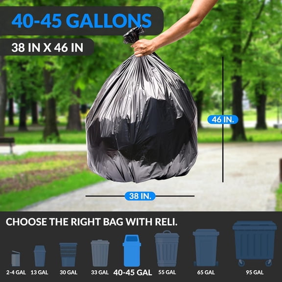 Heavy Duty 40-45 Gallon Trash Bags for Household and Commercial Use