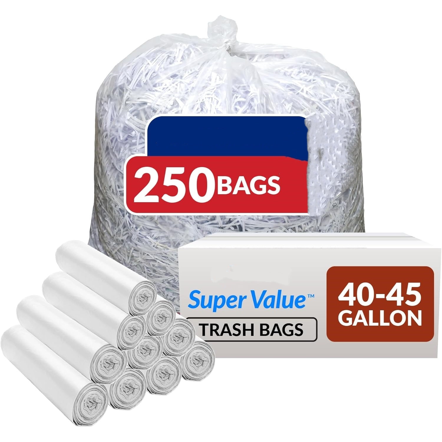 40 to 45 Gallon Trash Bags Heavy Duty | 250 Trash Bags | Super Sizeable ...