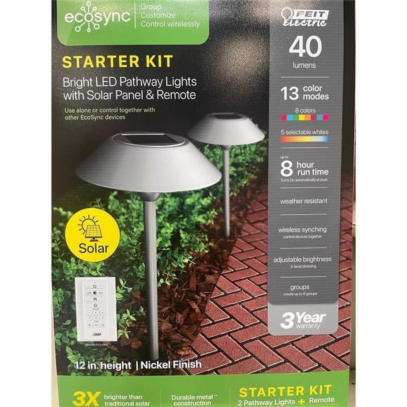 40 watt LED OneSync Brushed Nickel Solar Powered Pathway Light, Pack of ...