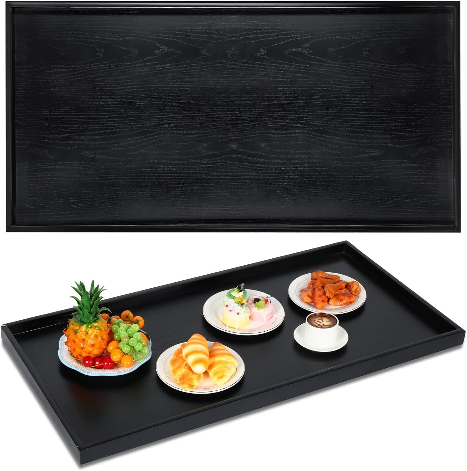 Mumufy 40 x 20 Inch Rectangle Walnut Wood Ottoman Tray Natural Handmade ...