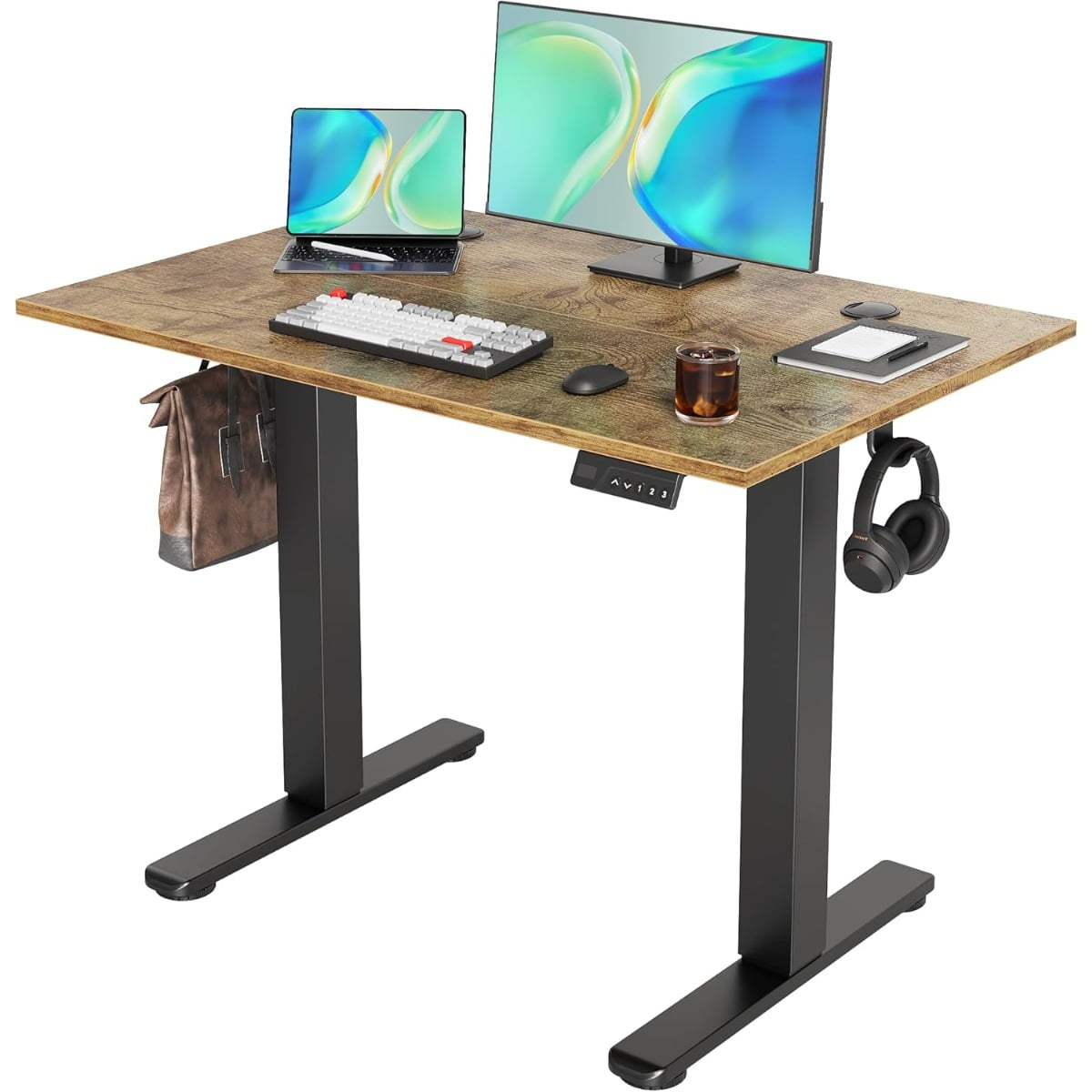40 x 24 Inch Electric Standing Desk with T-Shaped Frame 3 Memory ...