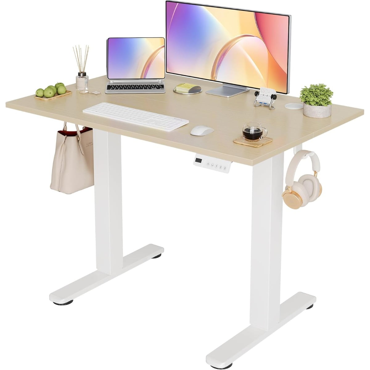 40 x 24 Inch Electric Standing Desk with T-Shaped Frame 3 Memory ...