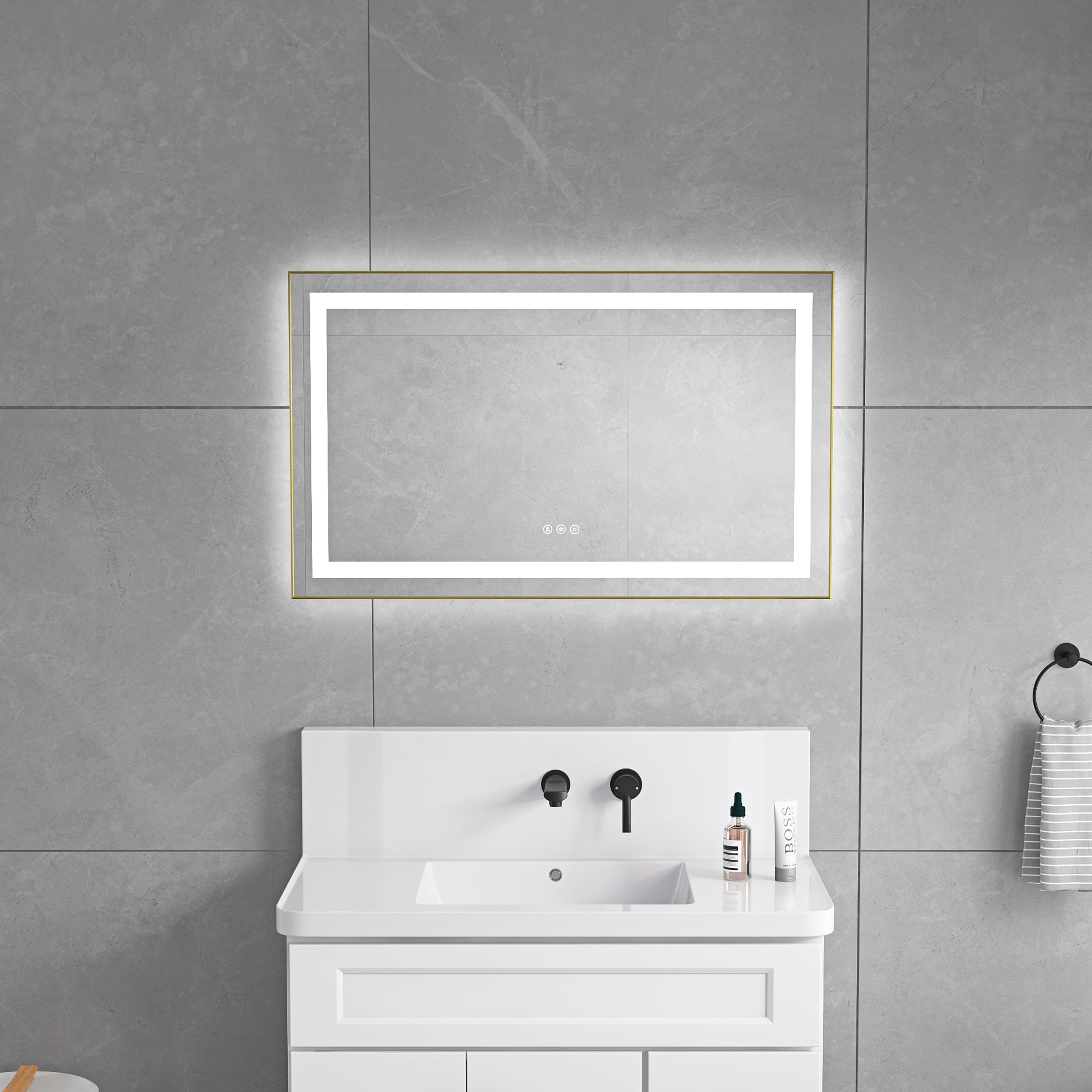 40 x 24 Inch LED Bathroom Mirror with Front and Backlight, Wall Mounted ...