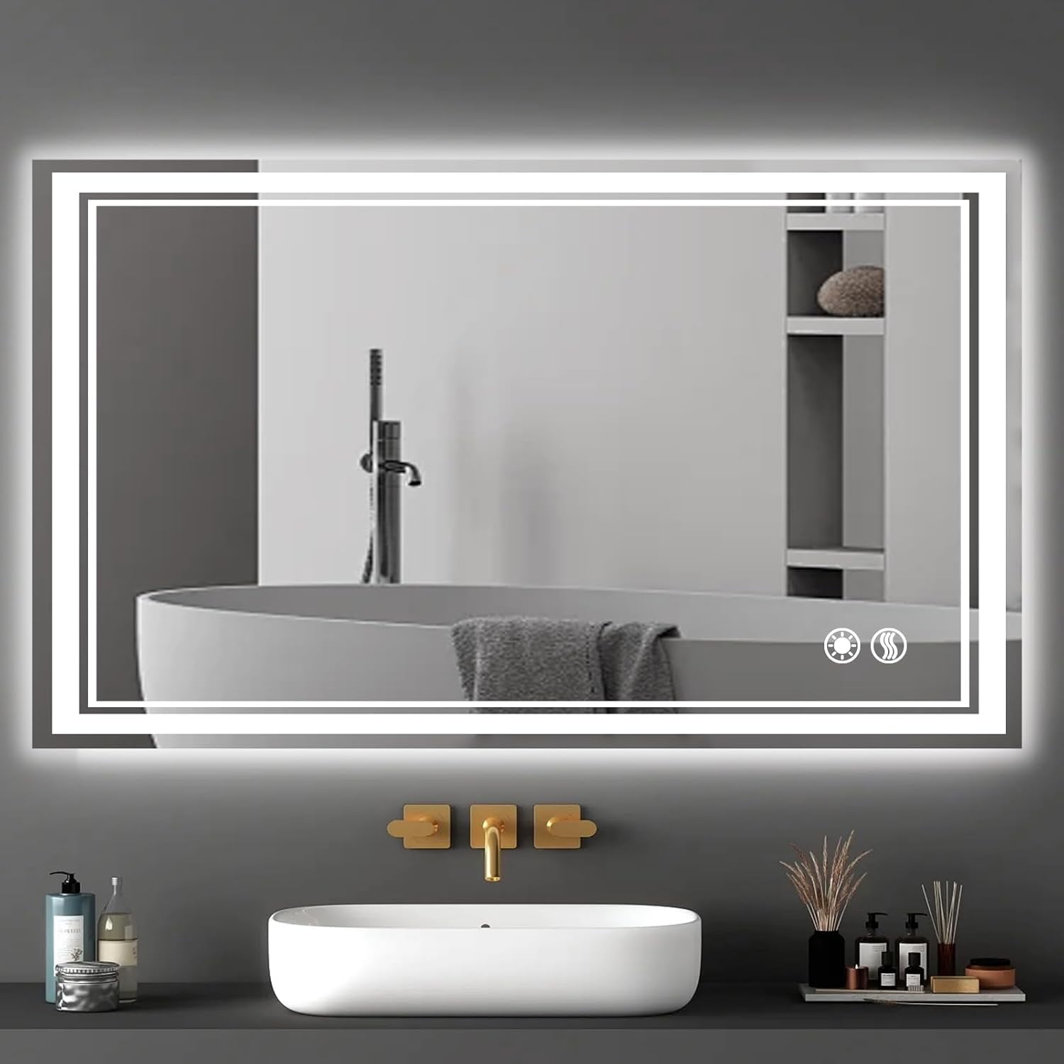 40 x 24'' LED Bathroom Mirror Dimmable 3 Colors Lighted Bathroom Mirror ...