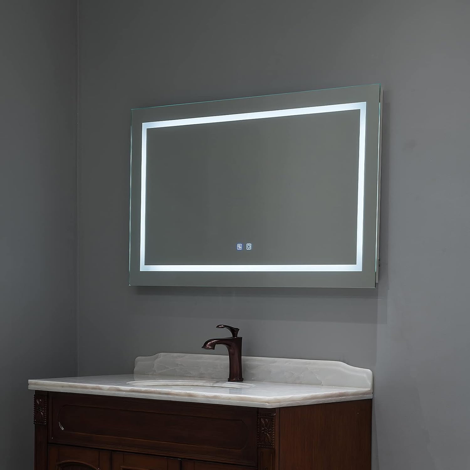 40 x 24 inch Contemporary Waterproof Bathroom Mirror with LED Light, Both Vertical & Horizontal ...