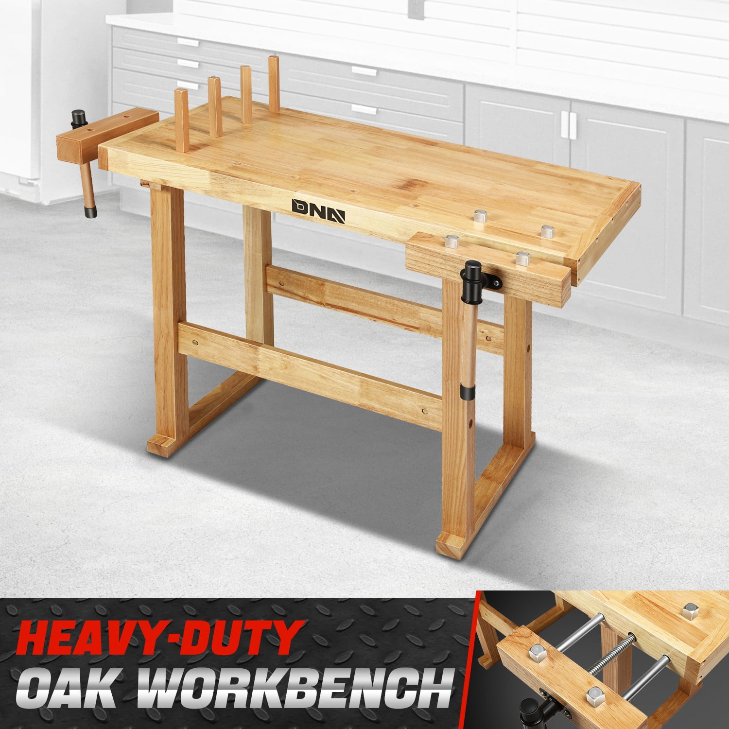 40" x 25" Heavy Duty Oak Plank Workbench Work Table w/ 2 Adjustable ...