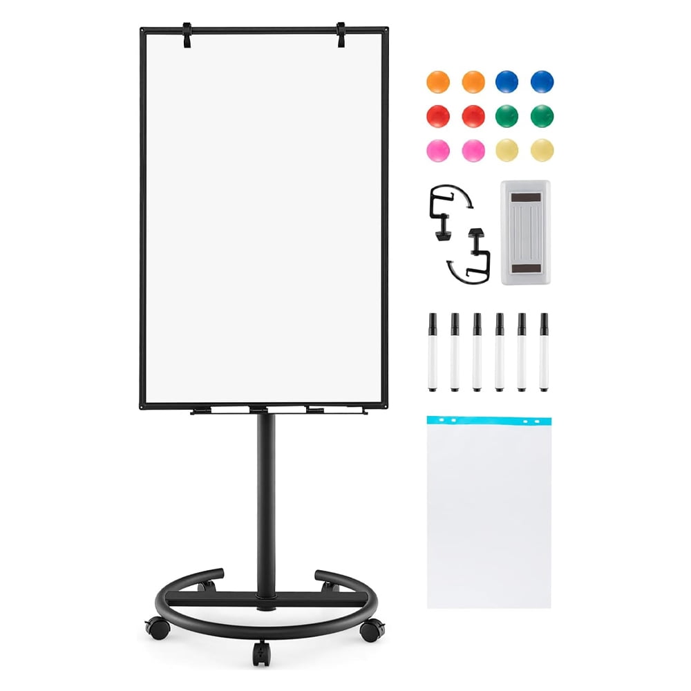 40” x 26” Mobile Whiteboard, Height-Adjustable Dry Erase Board on ...