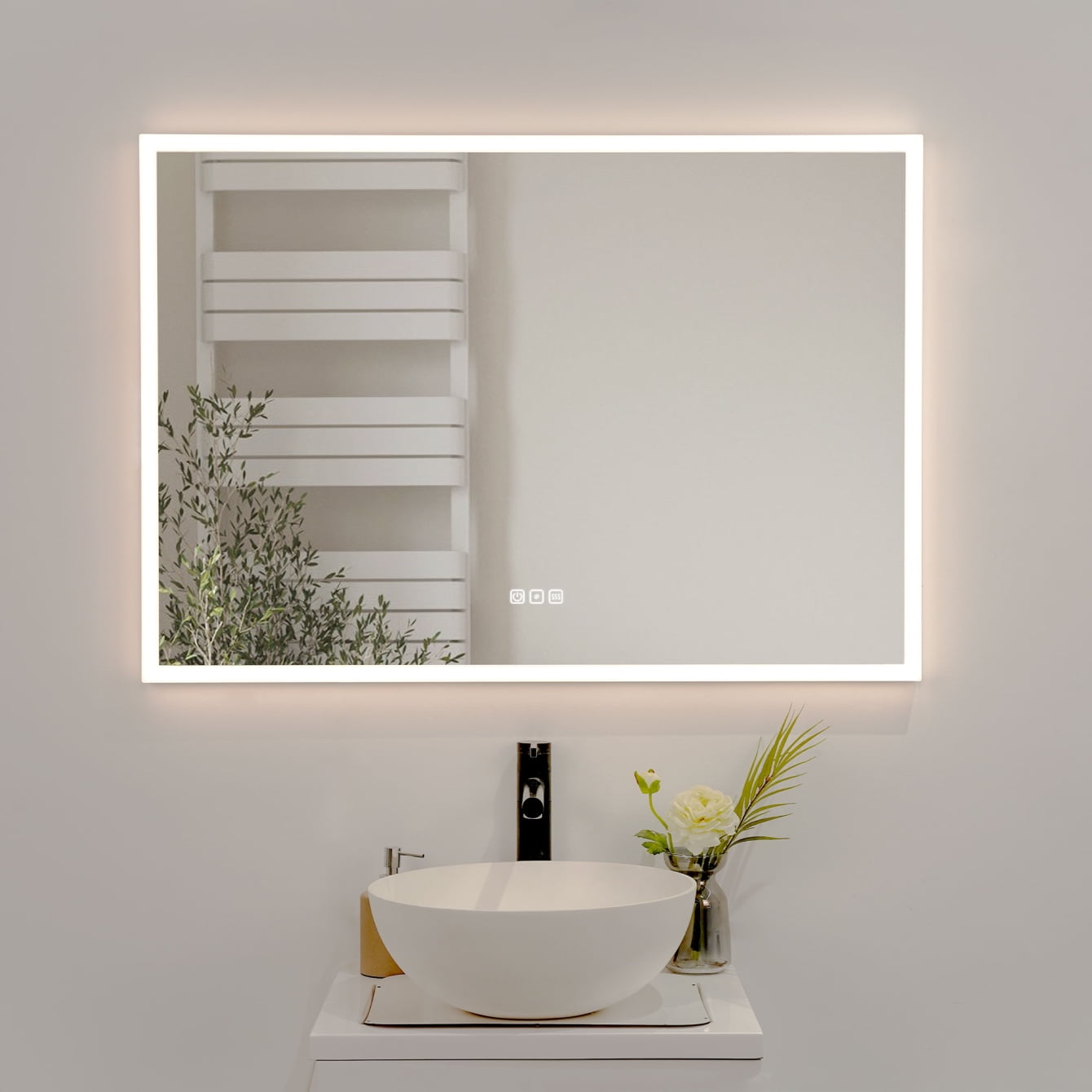 40 x 28 Inch LED Bathroom Mirror, 3 Colors Rectangular Vanity Mirror ...