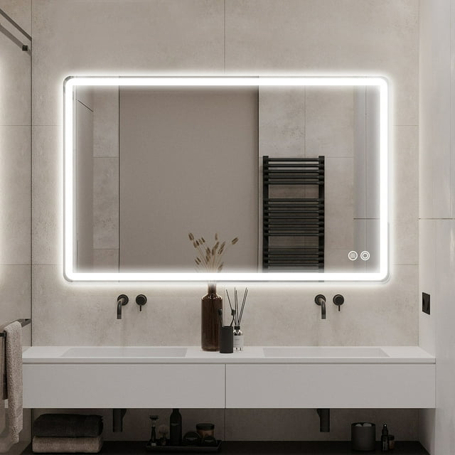 Smart Anti-Fog Wall Mounted 40''x32'' LED Bathroom Mirror, 3-Color ...