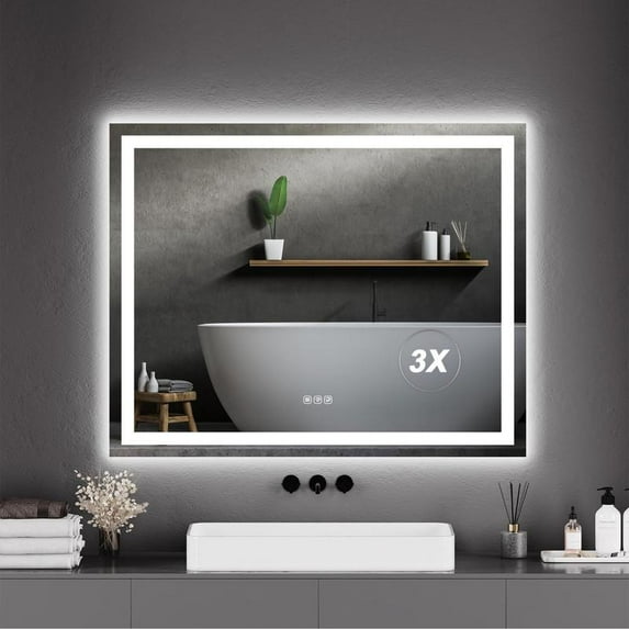 40"x 32" Led Bathroom Mirror with Front and Backlit, Stepless Dimmabl ...