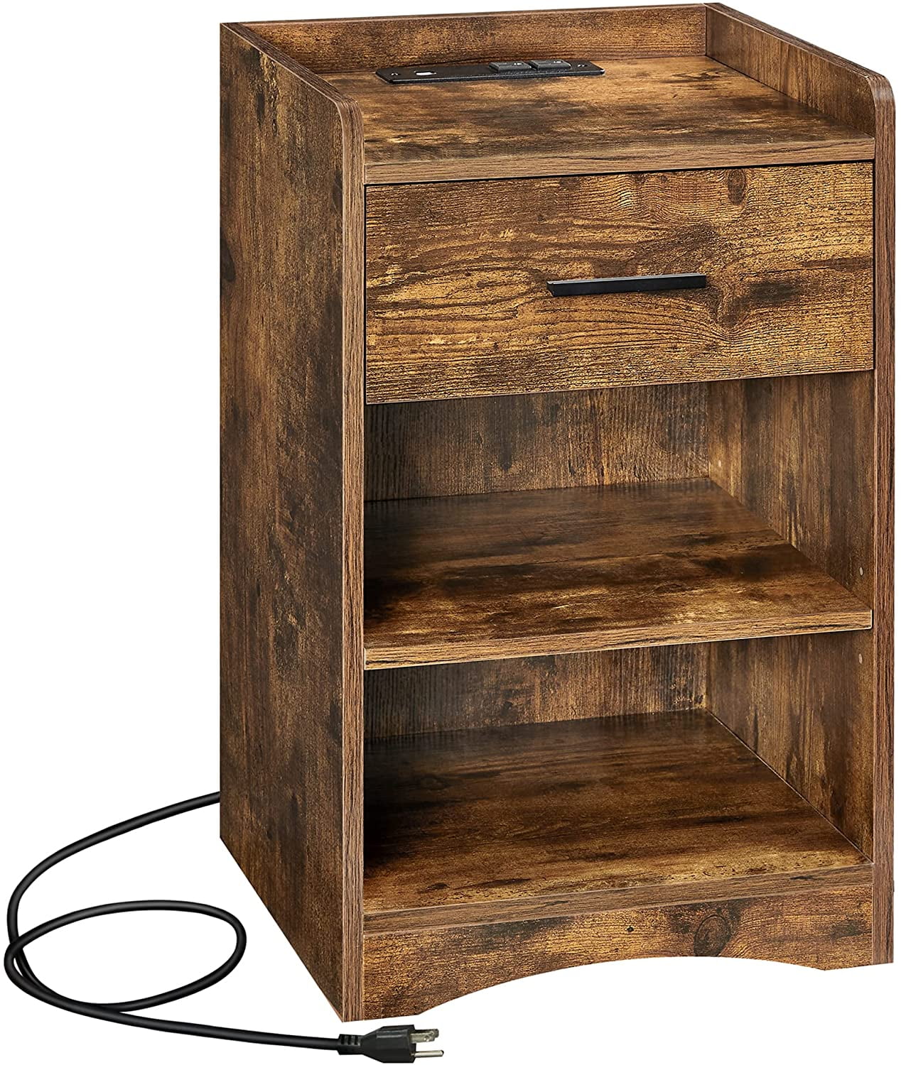 40 x 40 x 64 cm rustic brown nightstand usb charging station drawer ...