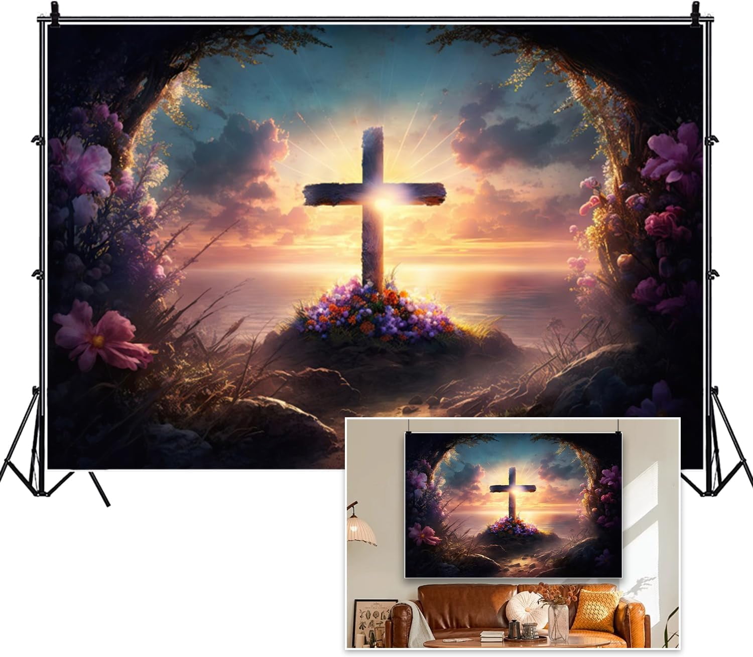 40 x 60 Inch Jesus Christ Cross Backdrop Christian Banners Crucifixion ...