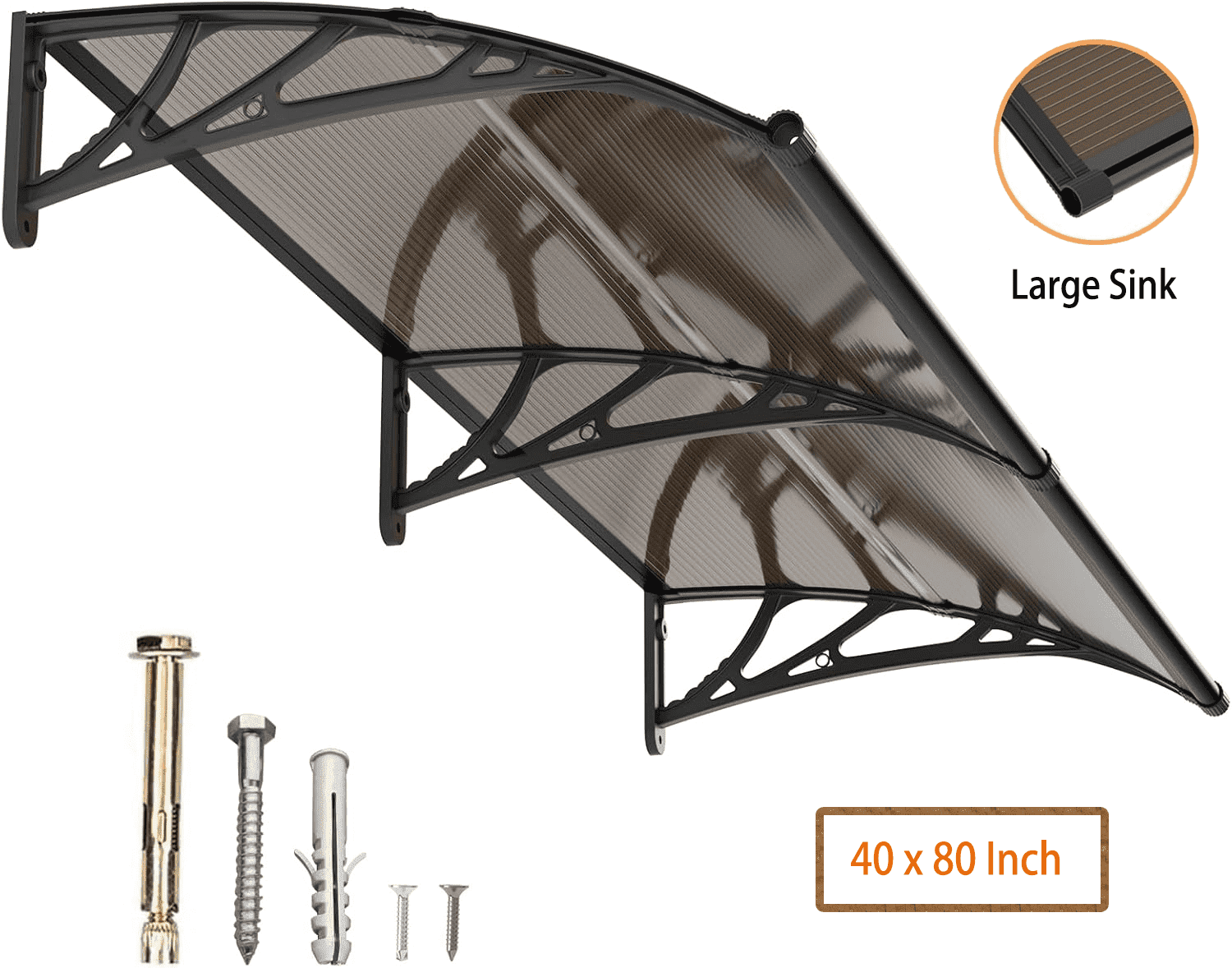 GUANSU-CN, 40x80 inch Canopy Awnings, Polycarbonate, Weather-Resistant ...