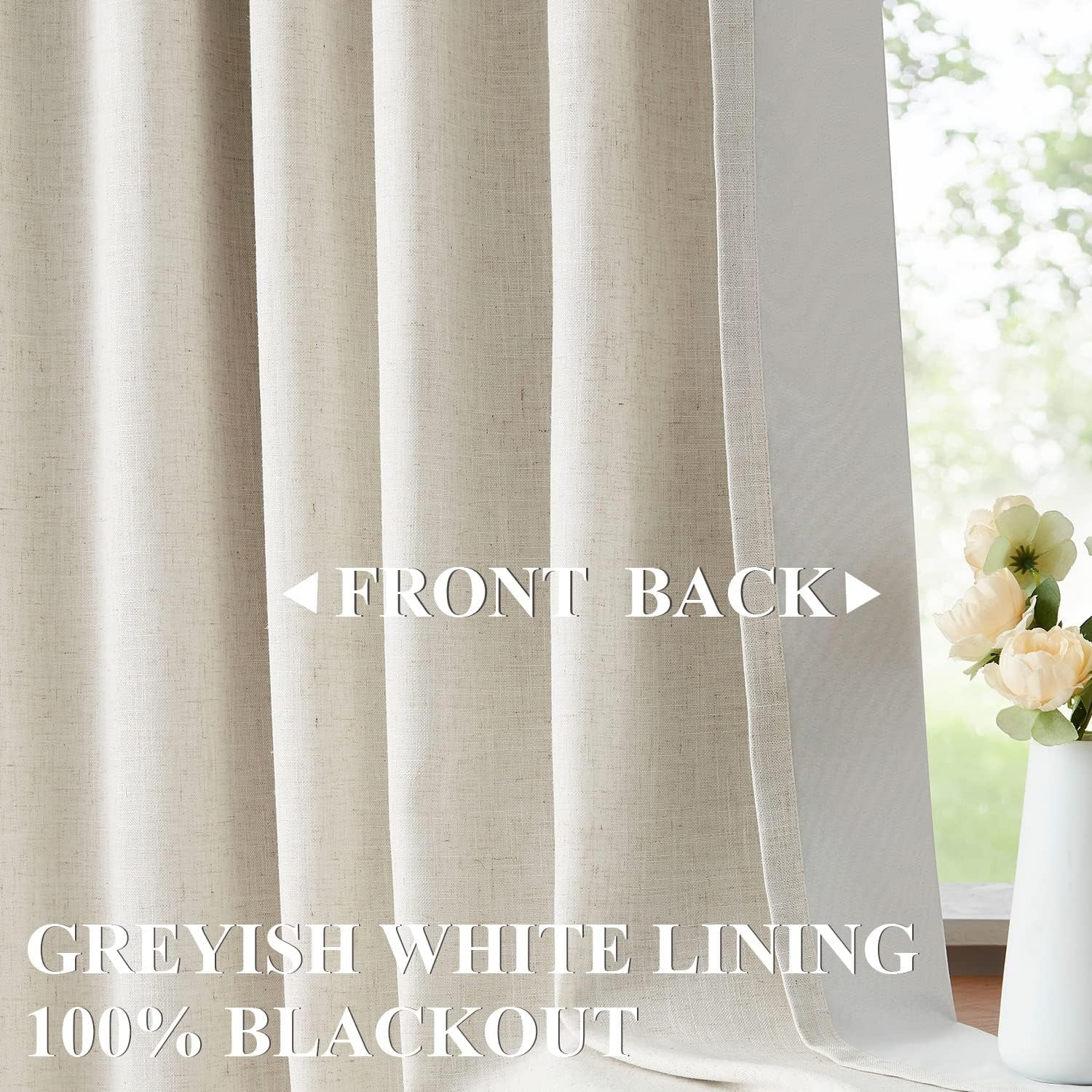 40" x 90" Natural Pinch Pleated Blackout Curtains, Linen Blended Room ...