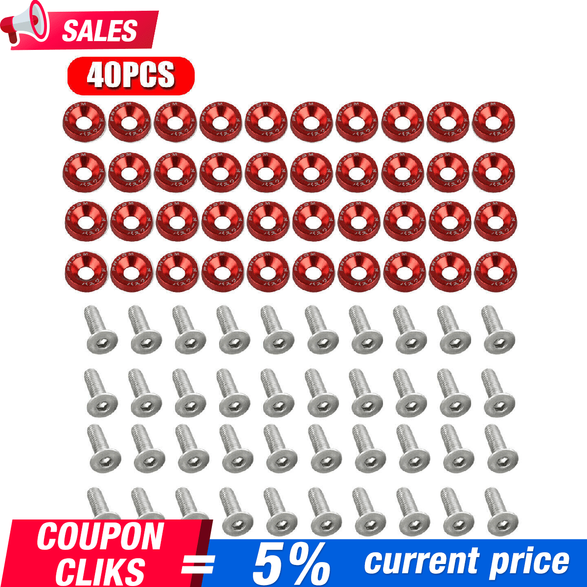 40 x JDM Billet Aluminum Fender Bumper Washer Bolt Engine Bay Dress Up ...