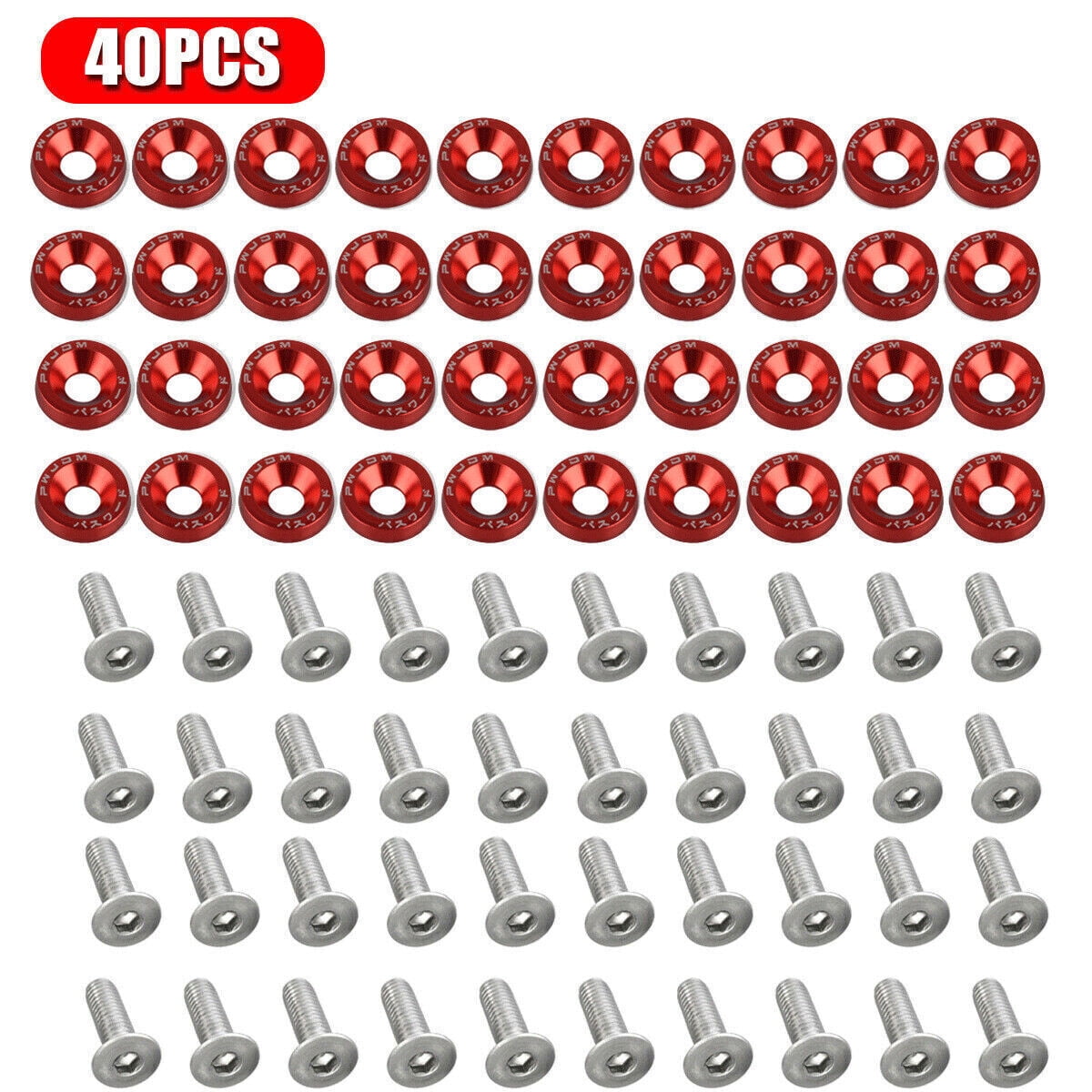 40 x JDM Billet Aluminum Fender Bumper Washer Bolt Engine Bay Dress Up ...