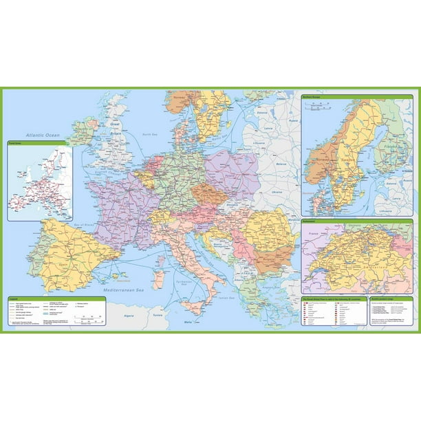 40"x24" Heavyweight Photo Paper Quality Poster: Maps of Europe and ...