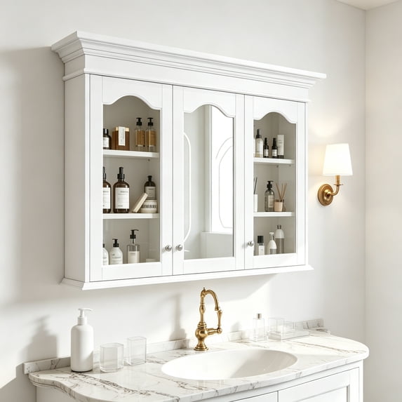 40"x28" Wall Mounted Bathroom Medicine Cabinet with Mirror, Glass Doors ...