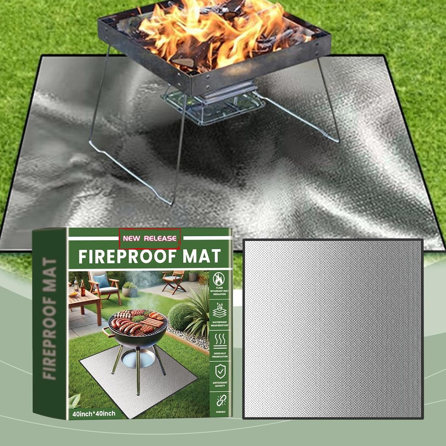 40"x40" Heavy-Duty Fire Pit Mat – Heat-Resistant & Waterproof Grill Pad ...