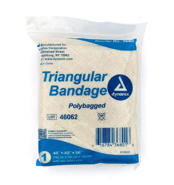 40"x40"x56" Triangular Bandages w/ 2 Safety Pins - 1 Qty /Package - 2 ...