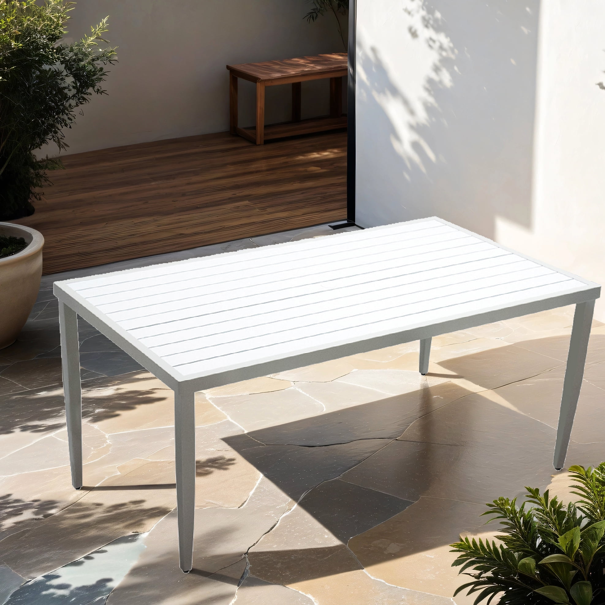 40"x70" Outdoor Dining Table With Aluminum Construction, Matte White ...