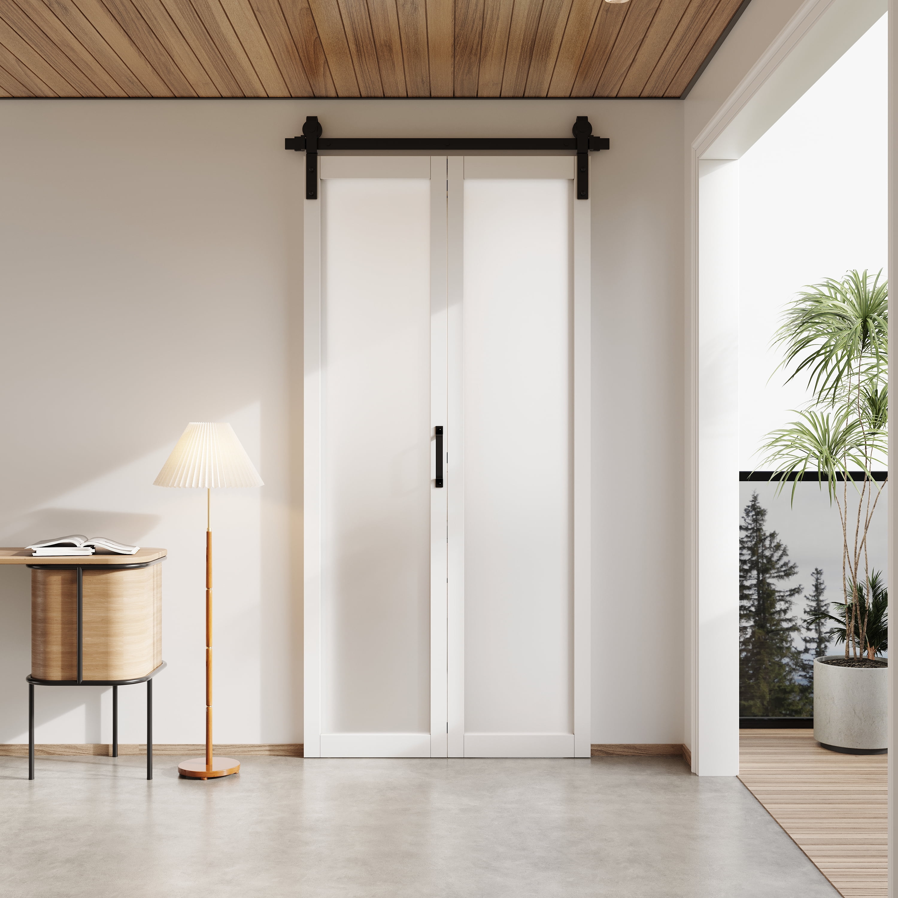 40"x84" 84" Height Full Lite Frosted Glass Bi-Fold Barn Doors with ...