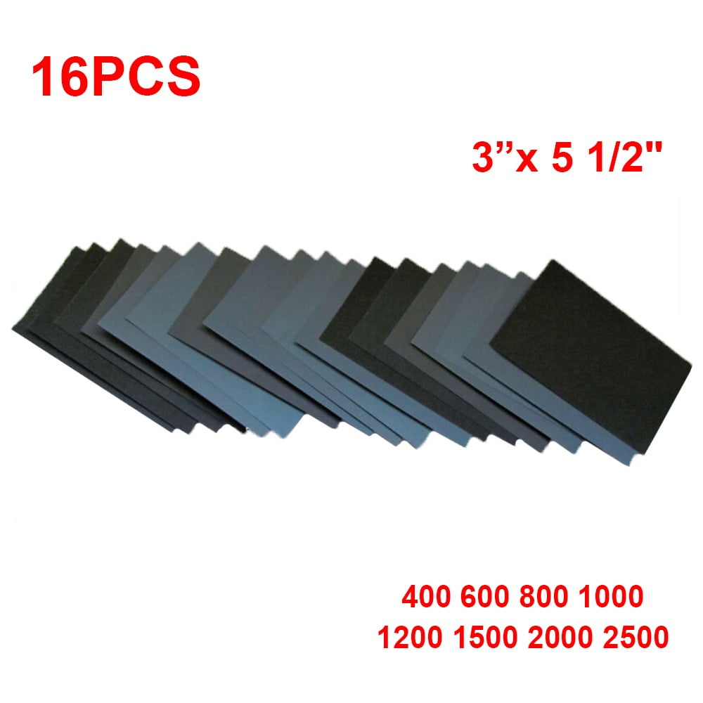 400 600 800 1000 1200 1500 Grit Sandpaper Wet/Dry 3"x 5 1/2 16pcs For ...