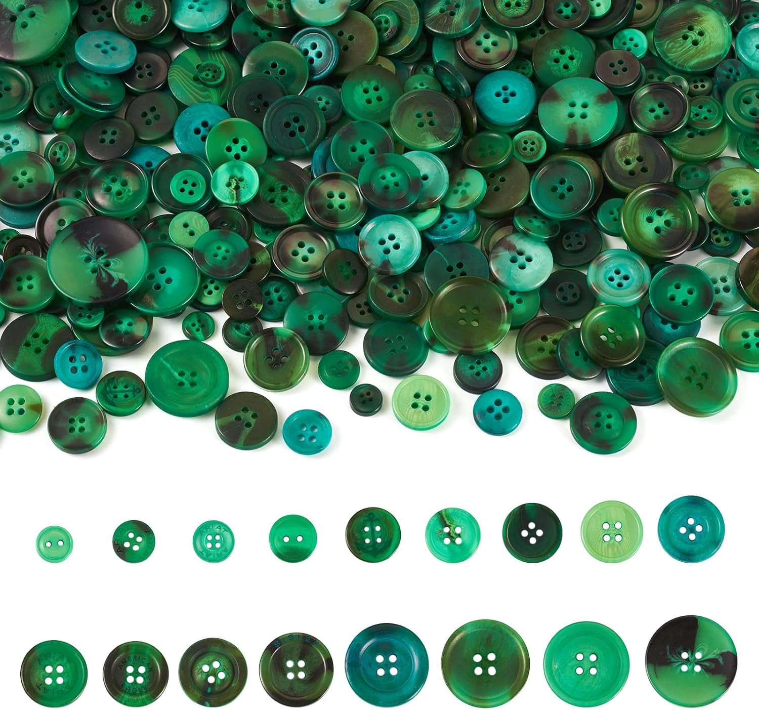 400-600 Pcs Round Crafts Buttons for Sewing, Assorted Sizes Green ...
