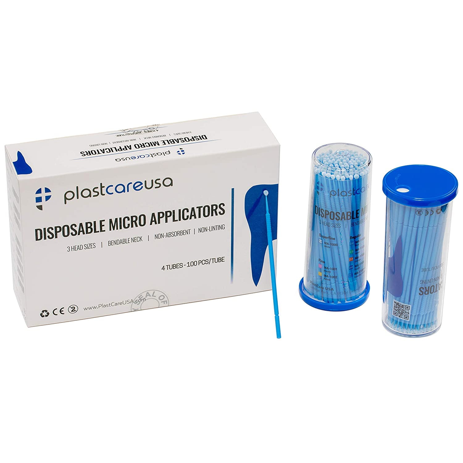 400 Blue Regular Tip Disposable Micro Applicator Dental Bendable Brushes, 4 Tubes of 100 ...