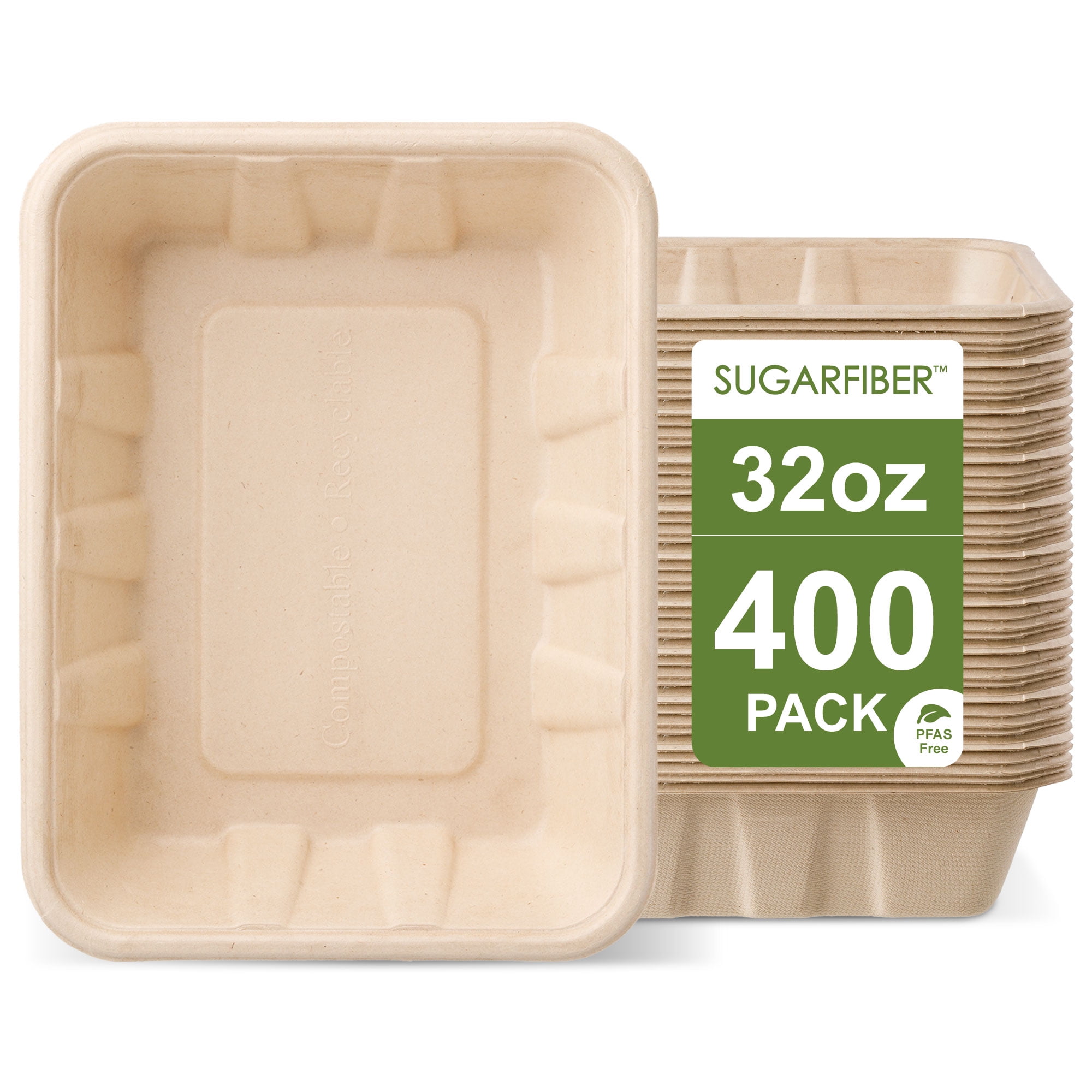 [400 COUNT]Harvest Pack 32 oz Disposable Food Trays, Compostable ...