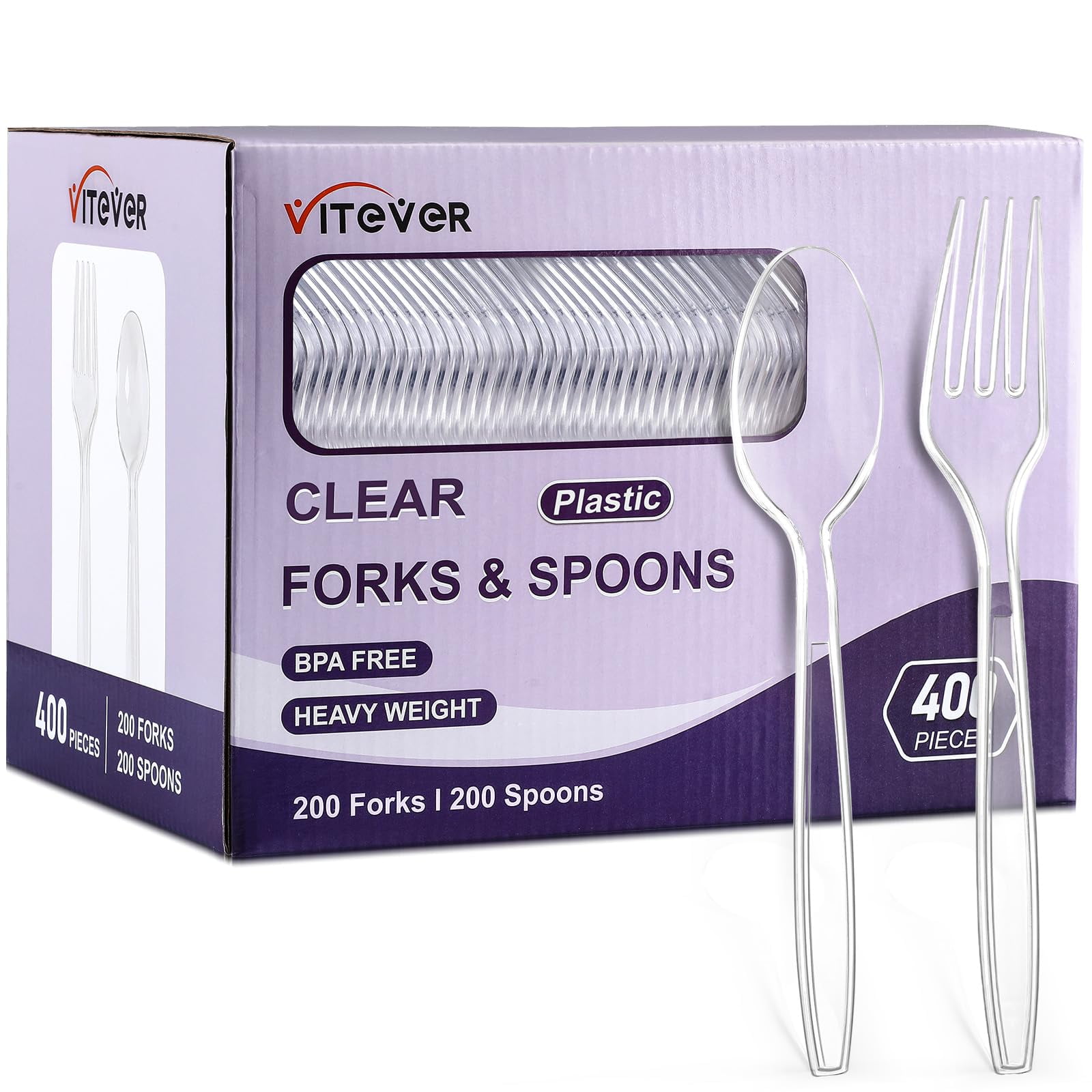 400 Count Clear Plastic Forks and Spoons Set Bulk, Heavy Duty ...