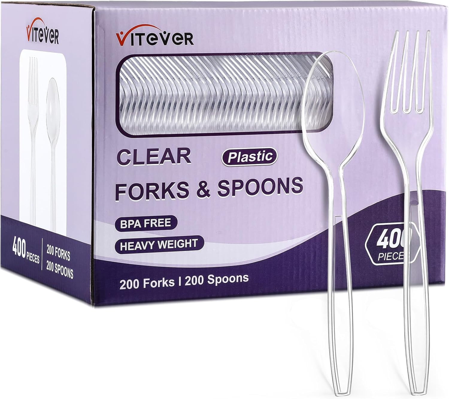 [400 Count] Clear Plastic Forks and Spoons Set Bulk - Heavy Duty ...