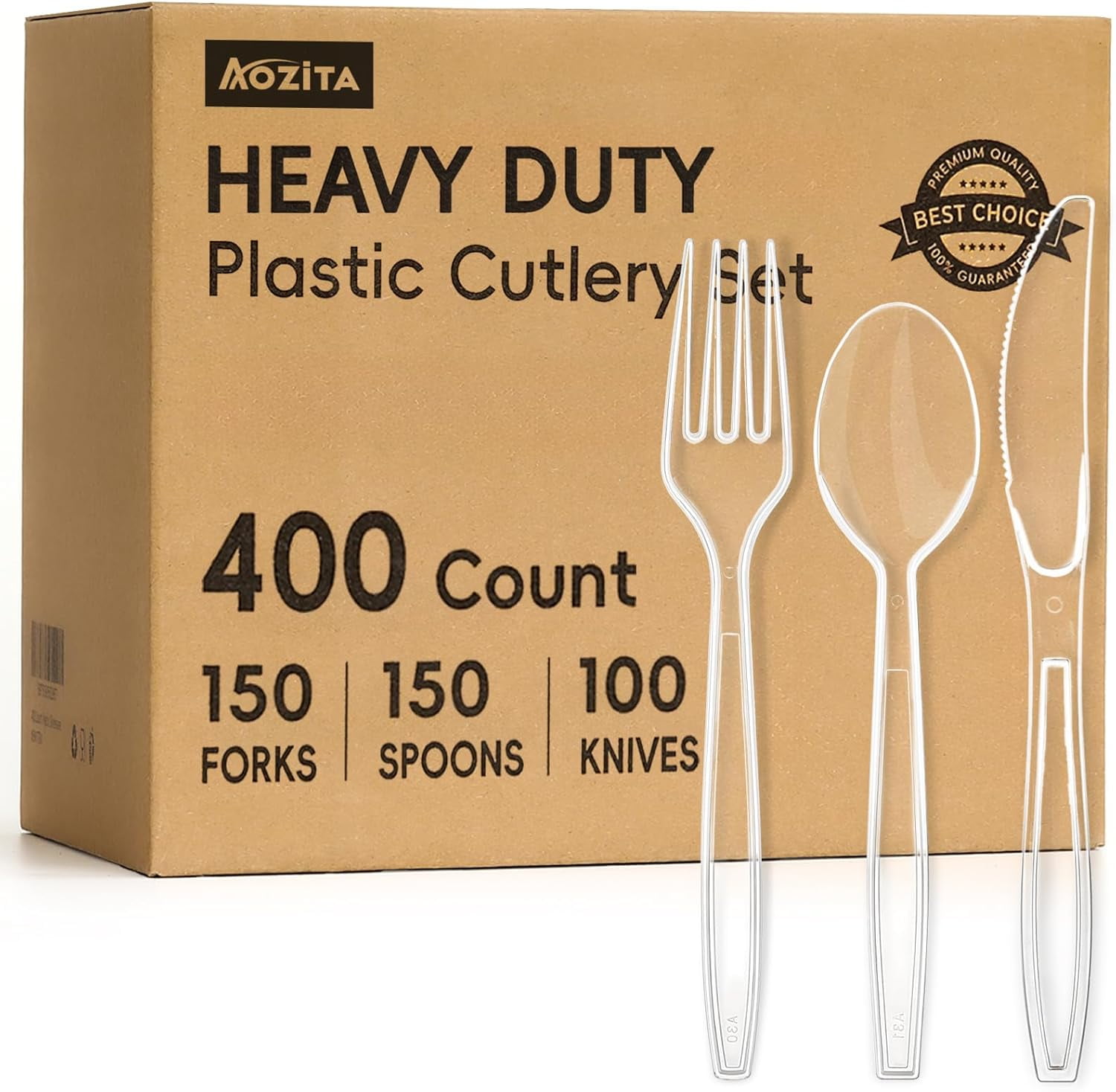 400 Count Heavy Duty Plastic Silverware, BPA-Free, Clear Plastic ...