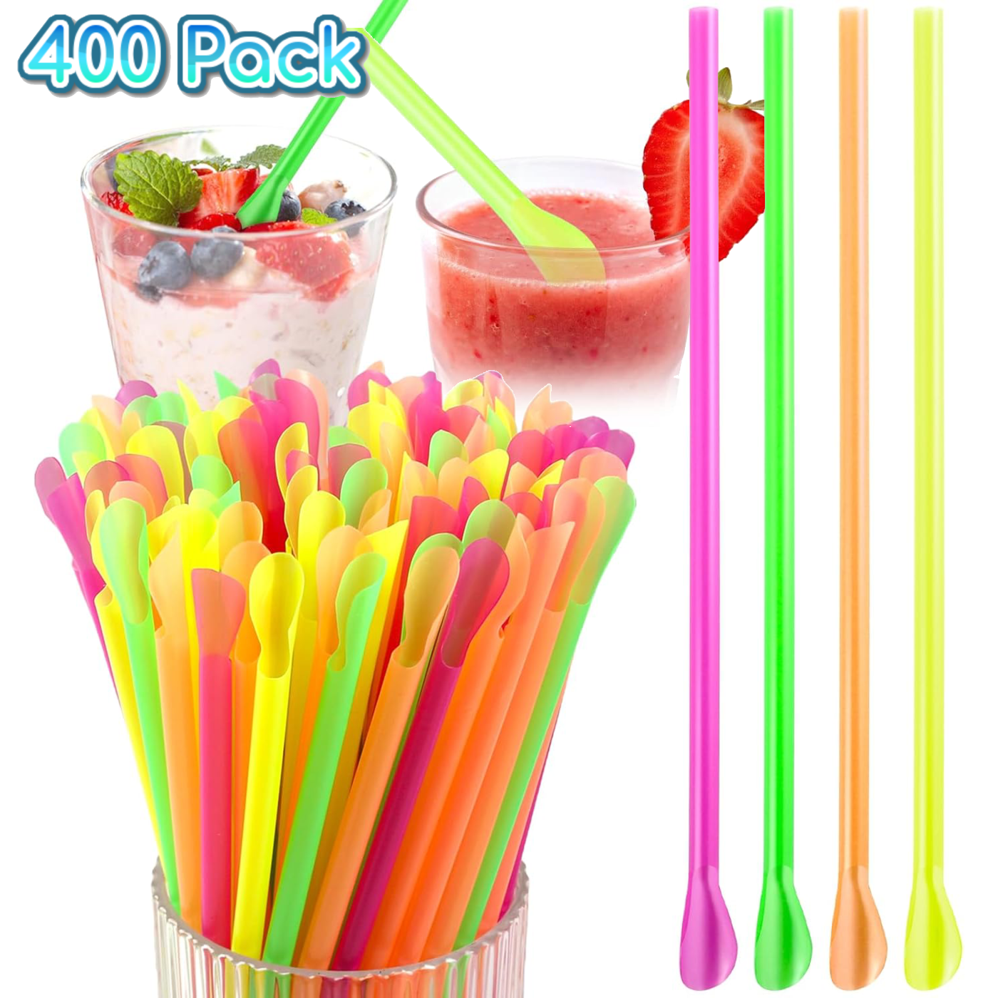 400 Counts Snow Cone Straws,7.9" Disposable Straws,Spoon Straws ...