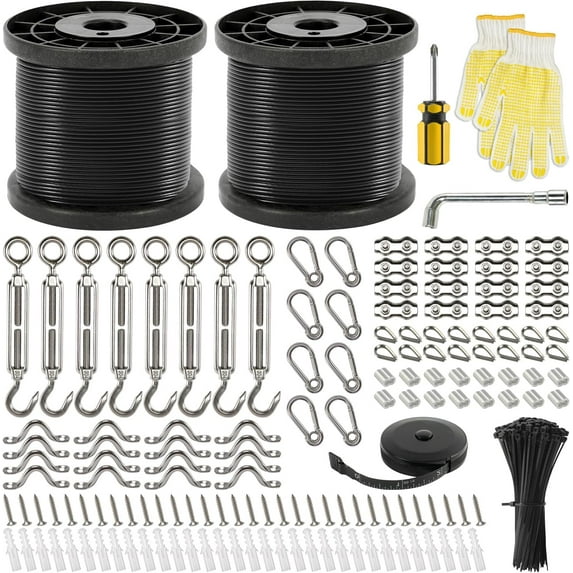 400 Ft String Light Kit Outdoor, Nylon Coated Stainless Steel 304 Wire ...
