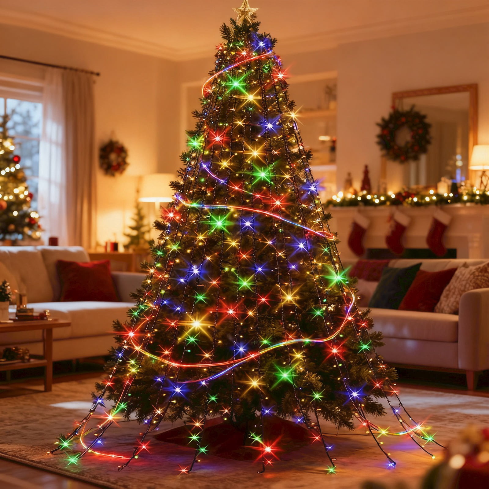 400 LED Circular Ring Christmas Tree Topper Waterfall Light, 6.5ft ...