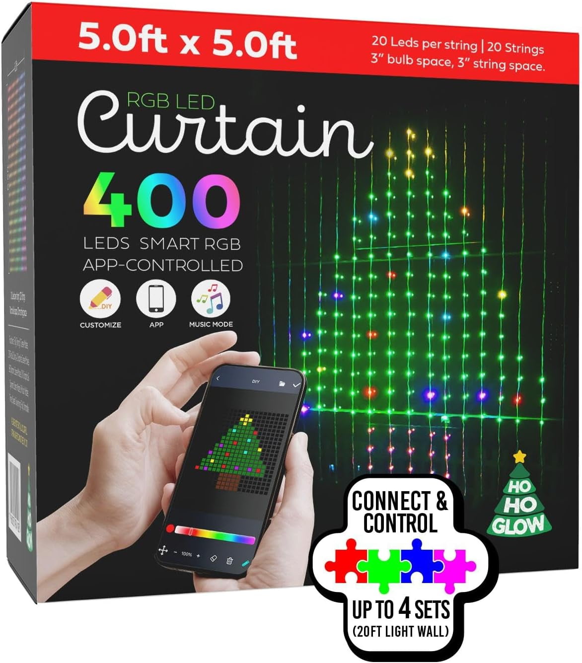 400 LED Curtain String Lights with App Control RGB Color Displays ...