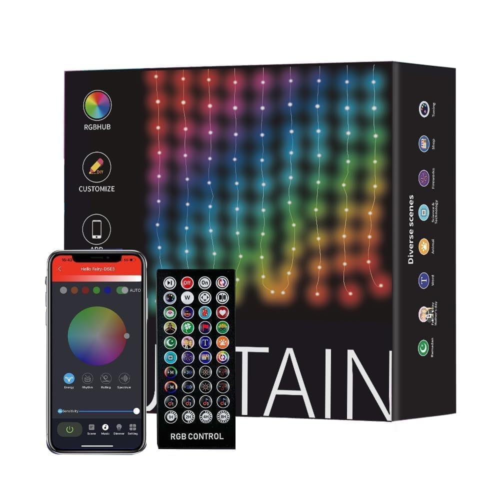 400 LED RGB Animated Curtain Lights 2m×2m Lamp Mobile Phone App ...