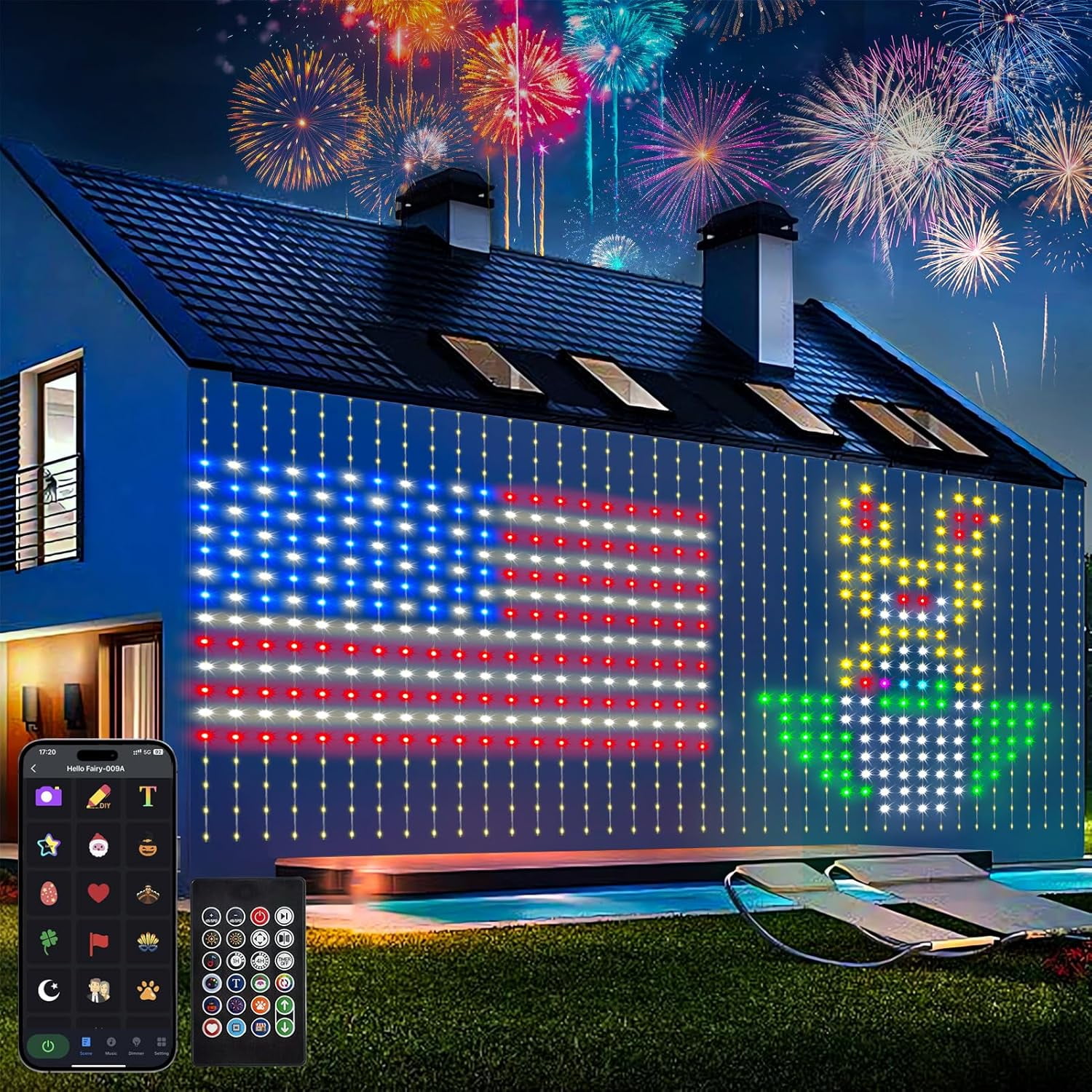 400 LED Smart Curtain Lights, 6.56ft x 6.56ft Dynamic Pattern DIY Fairy ...