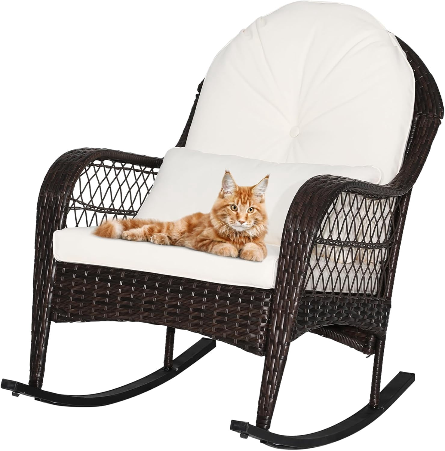 400 Lbs Outdoor Rocking Chair, Patio Rattan Rocker w/Seat Back Cushions ...