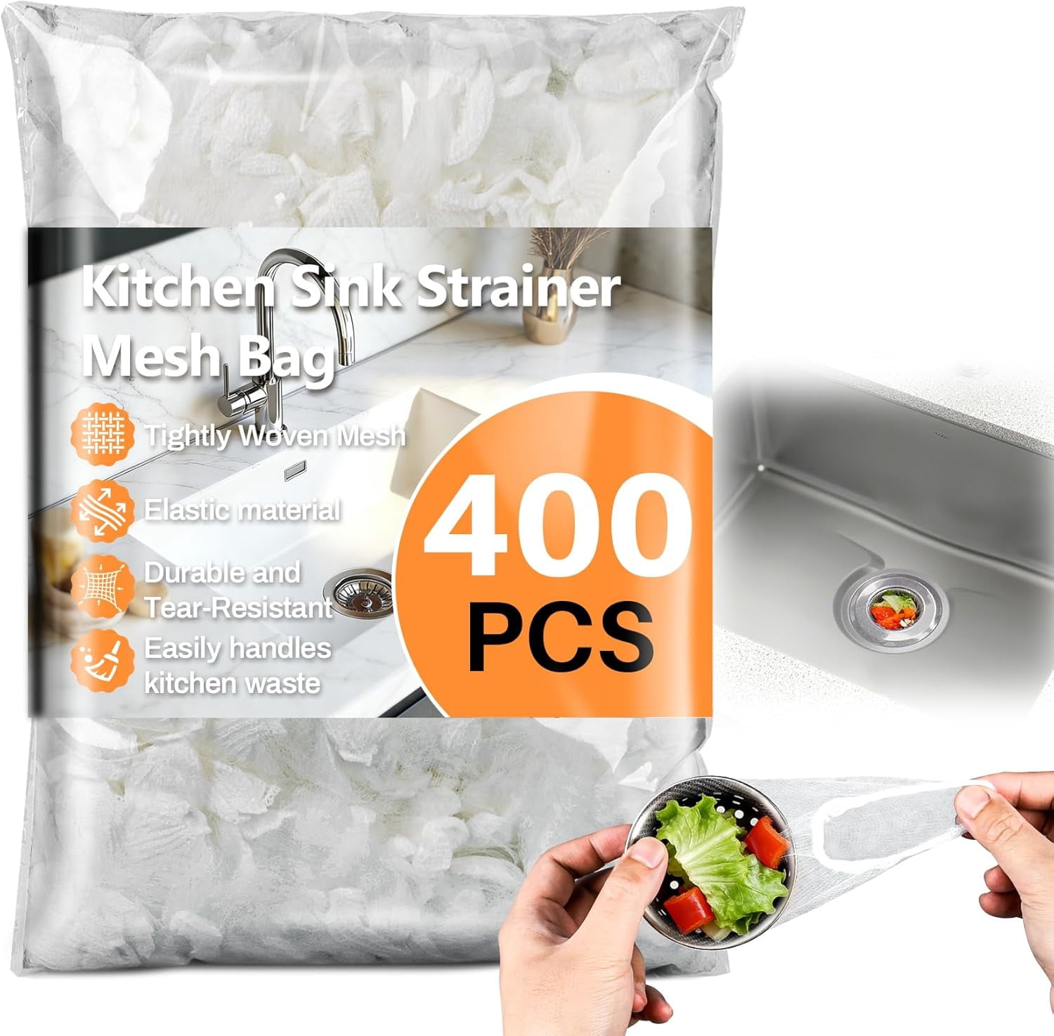400 PCS Disposable Kitchen Mesh Sink Strainer Bag - Kitchen Sink Food ...