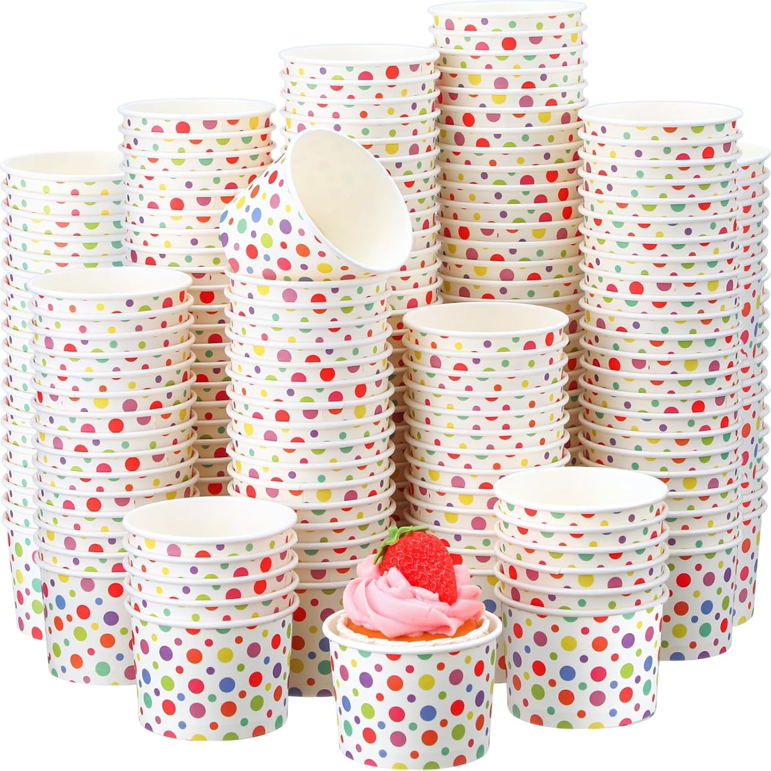 400 Pack 150 ml/ 5 oz Rainbow Polka Ice Cream Cups for Party Small Ice ...