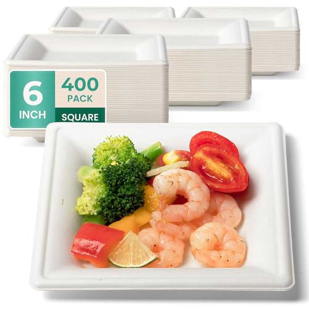 [400 Pack] Compostable Paper Plates, 6 Inch Biodegradable Square Plates ...