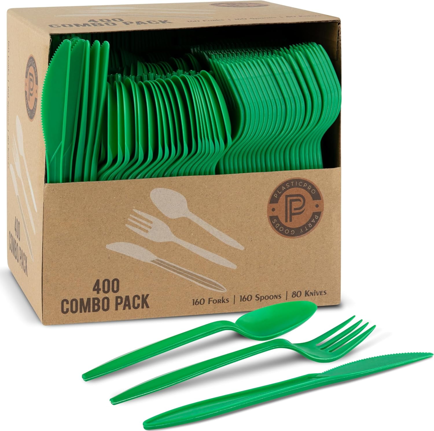 400 Pack Disposable Christmass Green Cutlerys Plastic Utensils Assorted ...