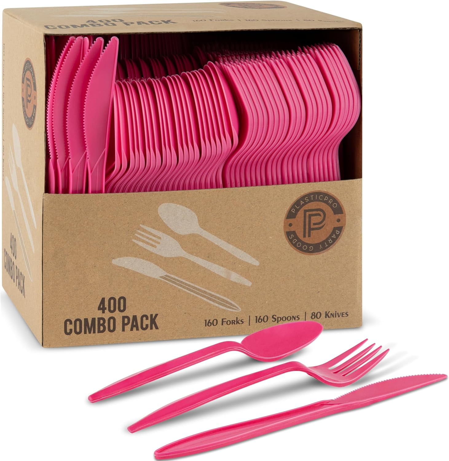 400 Pack Disposable Plastic Utensils Assorted Colored Cutlery Combo Set ...