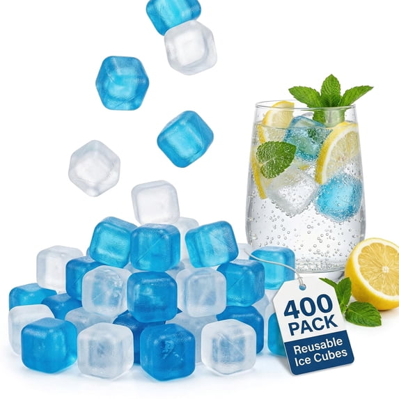 400 Pack Reusable Ice Cubes For Coolers Drinks Plastic Cubed Packs ...