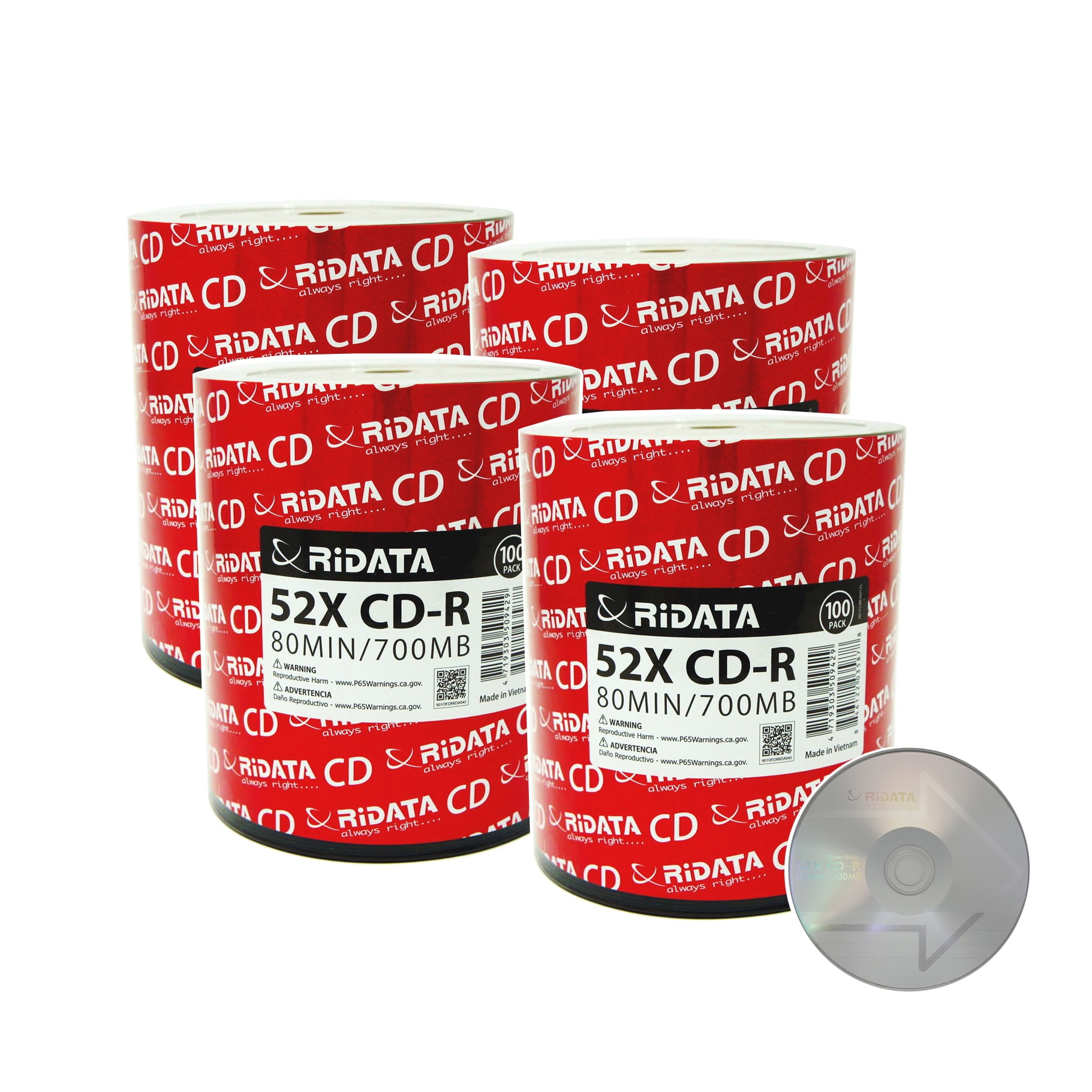 400 Pack Ridata CD-R 52X 700MB 80Min Logo Blank Media Recordable Disc - Walmart.com