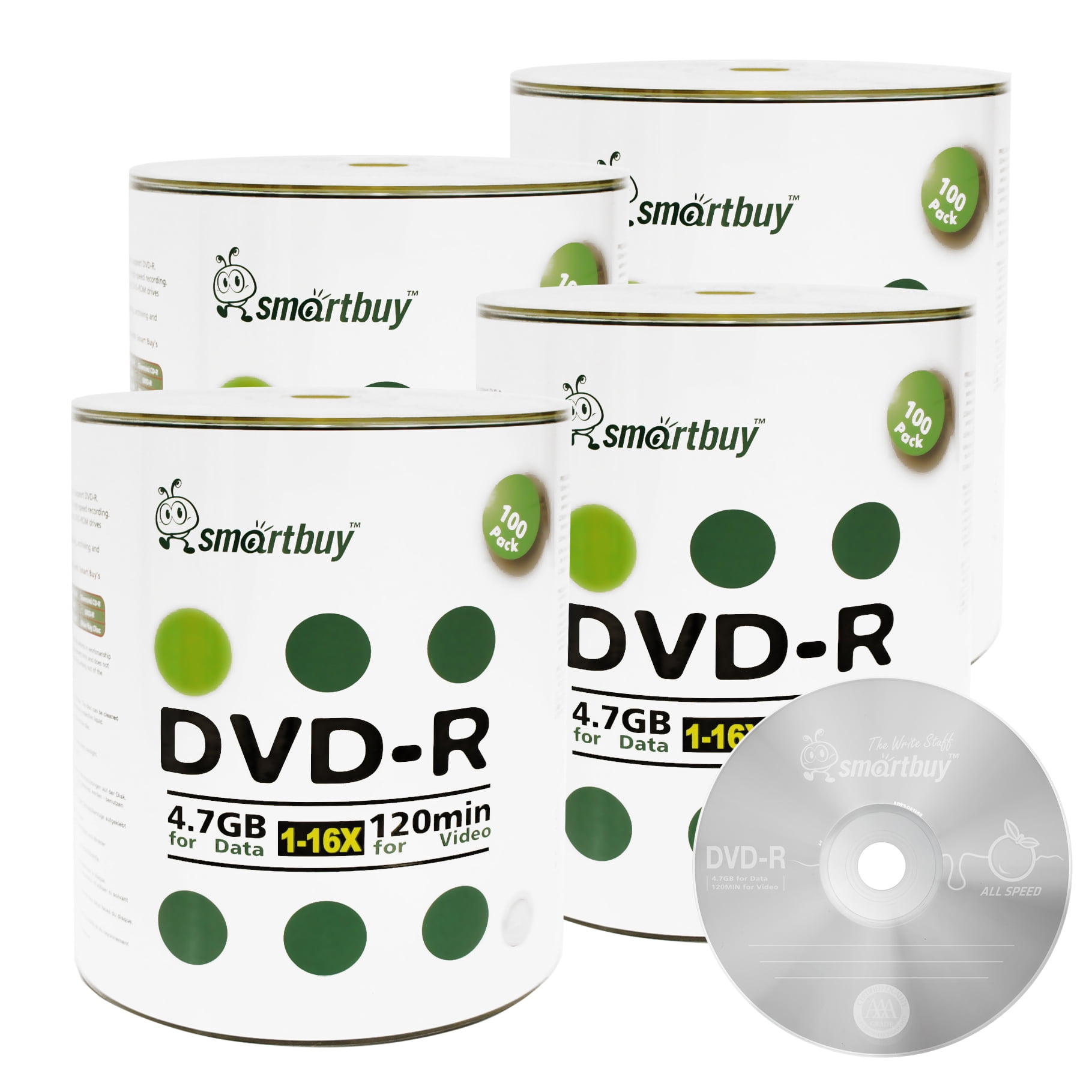 400 Pack Smartbuy 16X DVD-R 4.7GB 120Min Logo (Non-Printable) Data Blank Media Recordable Disc ...