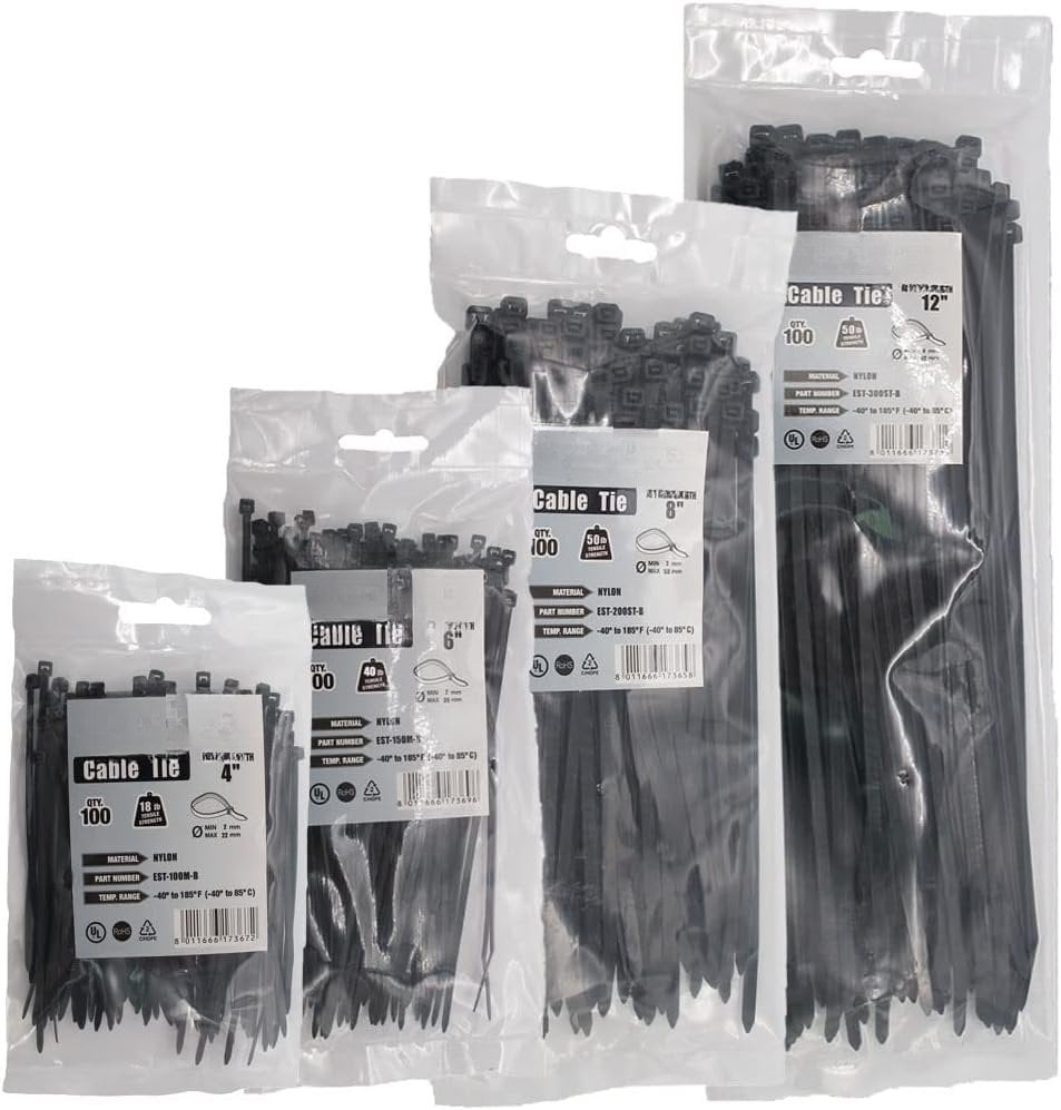 400 Packs Black Zip Ties Assorted Sizes 4+6+8+12 Inch Wire Ties, Ties ...
